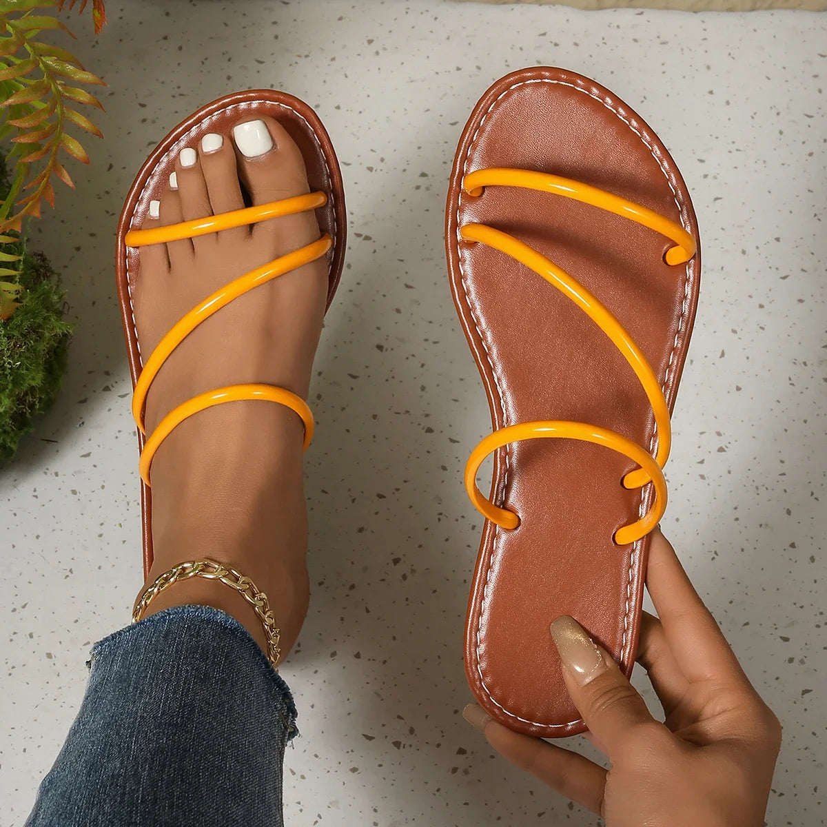 comfortable orange sandals flat